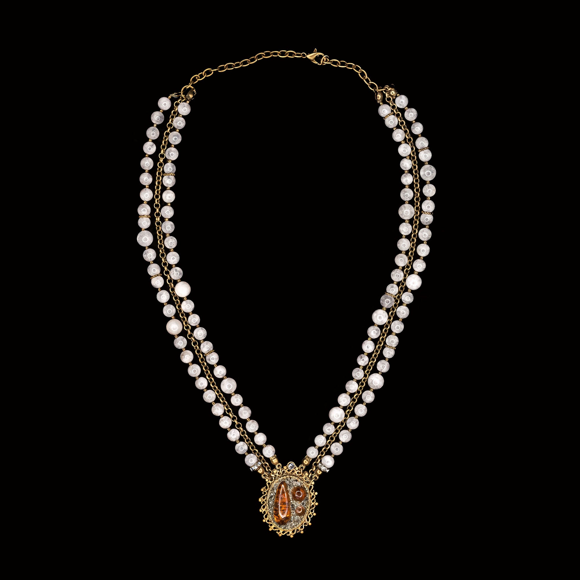 100 Moons of the Galaxy Moonstone Necklace with Amber & Meteorite ...