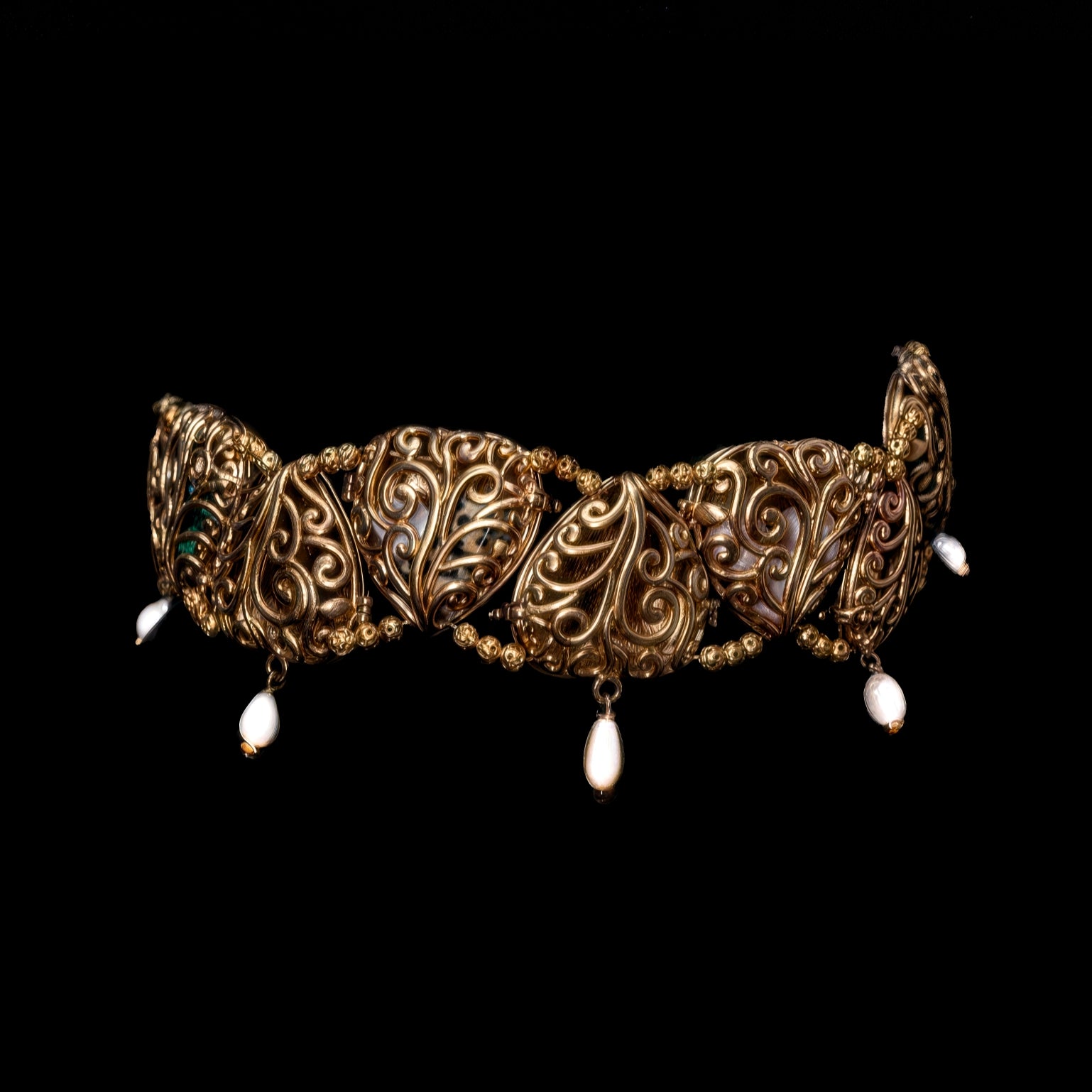 Crown Collar Statement Choker in Brass with Pearls and Gemstones ...