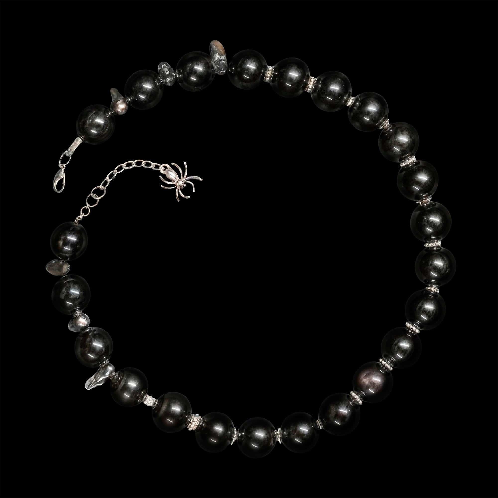 "Obsidian Web" Handmade Gemstone Necklace - Sterling Silver Chain ...