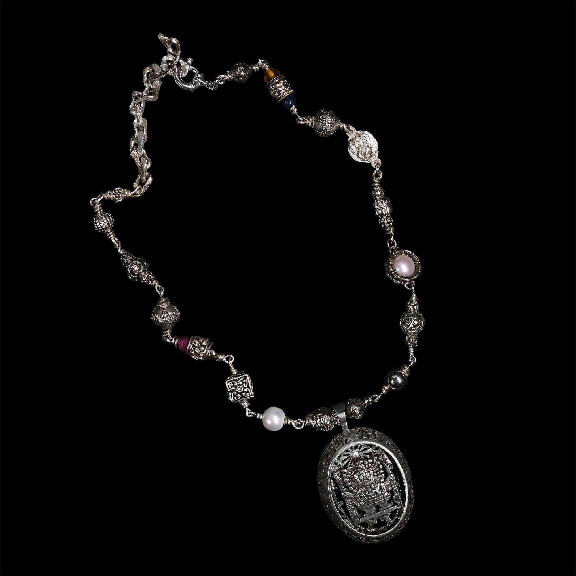 "Treasures of Maya" Handmade Gemstone Necklace - Chain with Antique ...